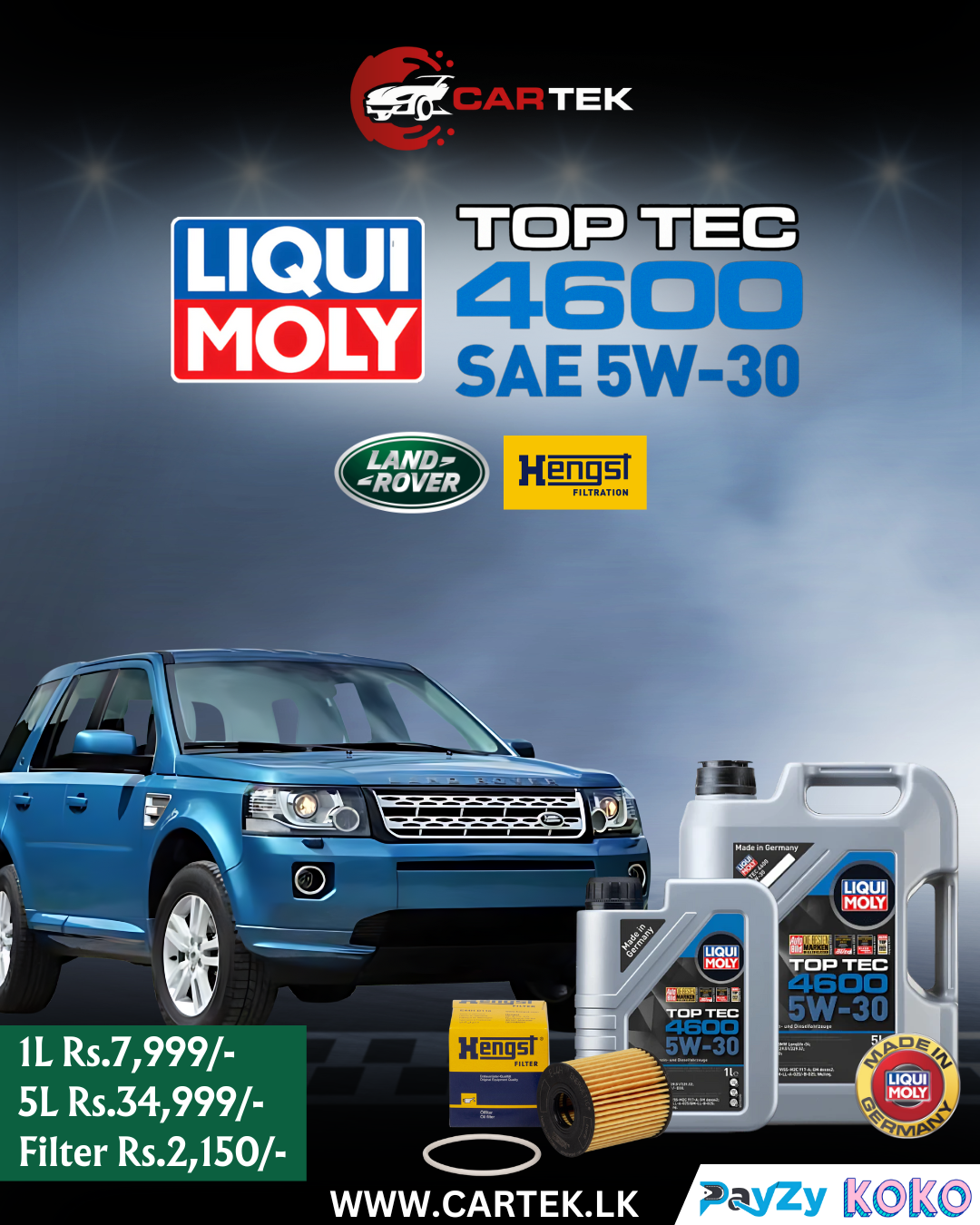 LAND ROVER DIESEL ENGINE SERVICE BUNDLE (LIQUI MOLY 5W-30 + HENGST OIL ...